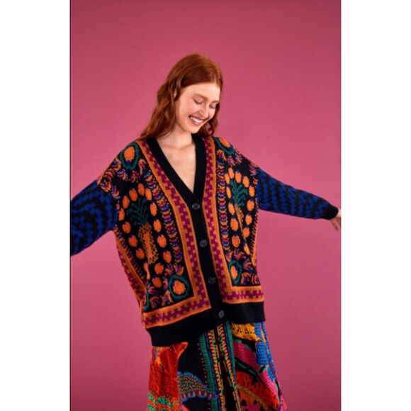 FARM Rio | Sweaters | Farm Rio Pineapple Scarf Wool Blend Cardigan L ...